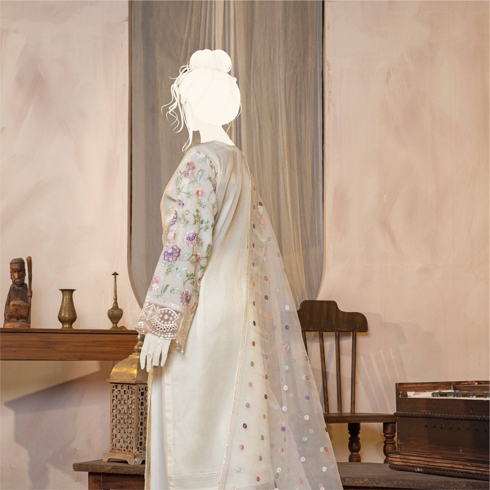 Geet Cream - 3pc Ready to wear Dress By Zariya Clothing